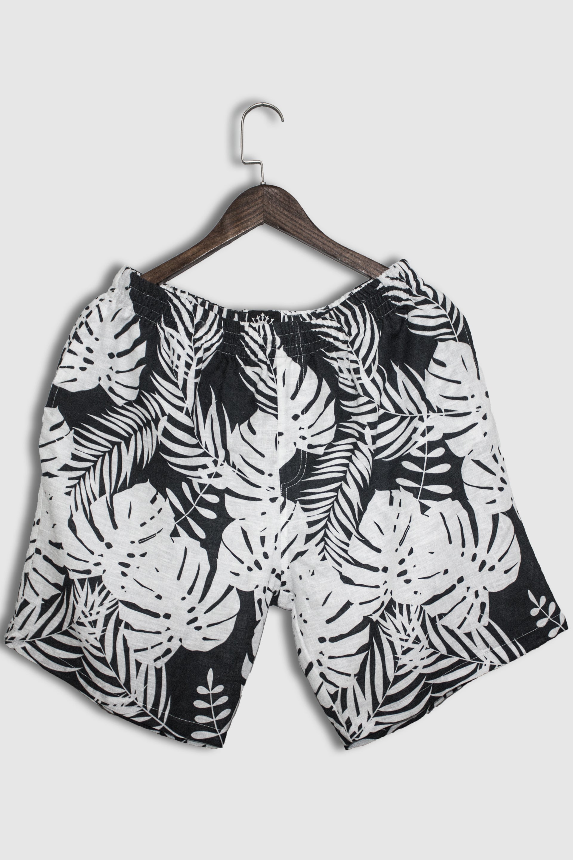 Linen Black And White Beutiful leaf Pattern For Men Shorts By Brand Bl